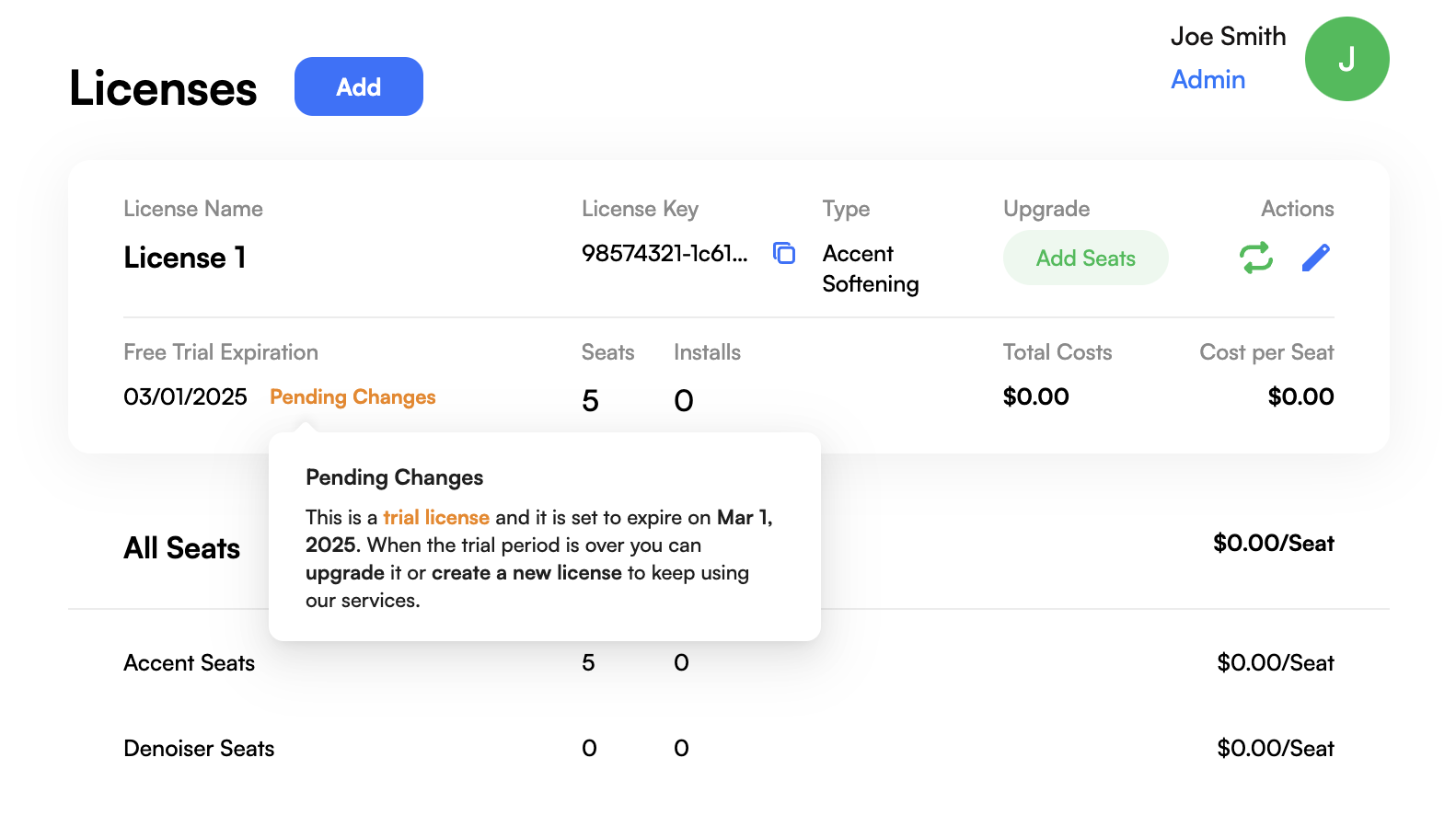 Licenses Tab - Tomato.ai