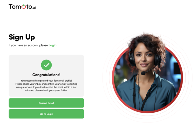 Help with Sign Up Verification Email - Tomato.ai